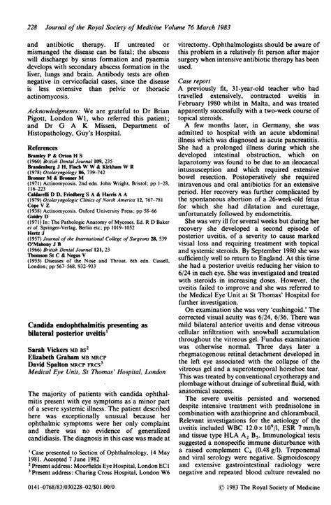 Pdf Candida Endophthalmitis Presenting As Bilateral Posterior Uveitis