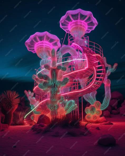Premium Ai Image A Cactus Tree With Colorful Lights On Its Trunk That Lives In The Desert