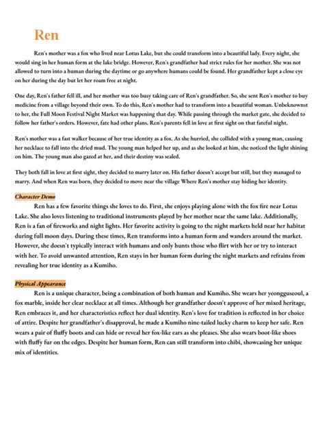 ren character demo and documentation pdf