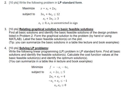 2 [10 pts] write the following problem in lp