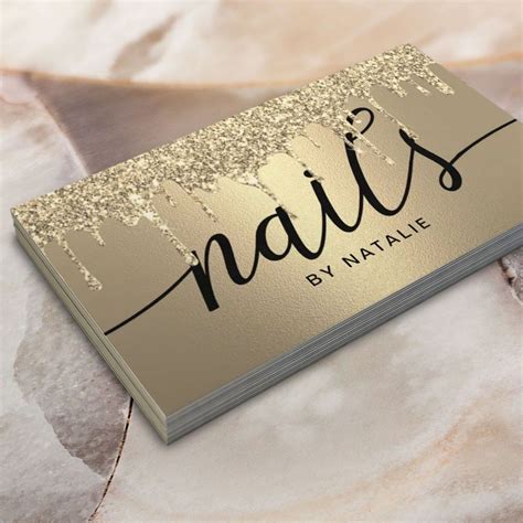 Nail Salon Modern Gold Glitter Drips Manicurist Business Card Zazzle