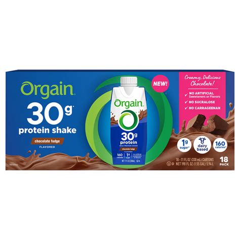 Orgain Protein Shake Chocolate Fudge Flavored 18 Pack 11 Fl Oz