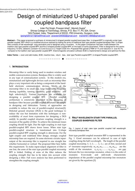 Pdf Design Of Miniaturized U Shaped Parallel Coupled Bandpass Filter