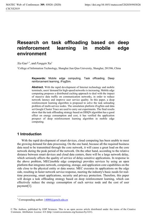 pdf research on task offloading based on deep reinforcement learning