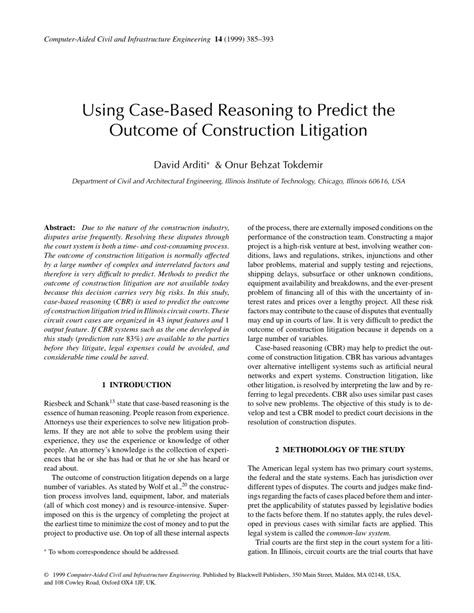PDF Using CaseBased Reasoning To Predict The Outcome Of Construction Litigation