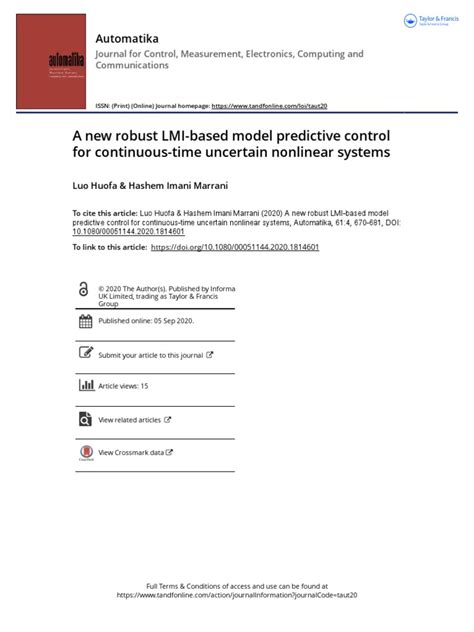 A New Robust Lmi Based Model Predictive Control For Continuous Time