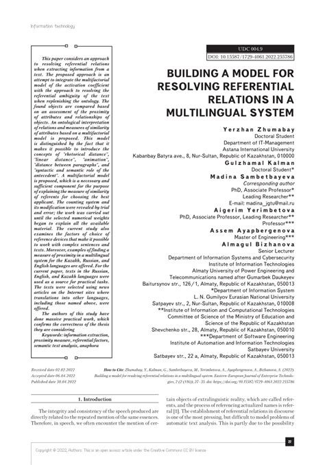 Pdf Building A Model For Resolving Referential Relations In A Multilingual System