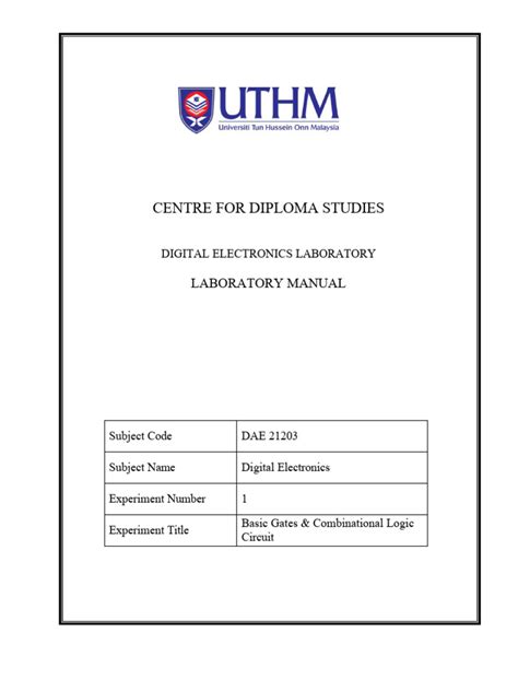 Lab 1 Basicgatesandcombinationallogiccircuitt Pdf Logic Gate Electronic Circuits