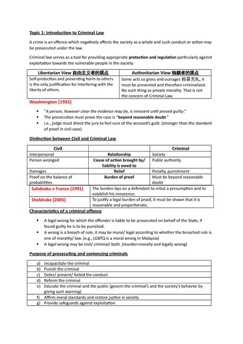Topic Introduction To Criminal Law Notes Topic Introduction To Criminal Law A Crime Is An