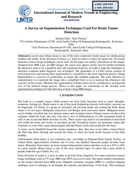 A Survey On Segmentation Techniques Used For Brain Tumor Detection