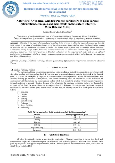 pdf a review of cylindrical grinding process parameters by using