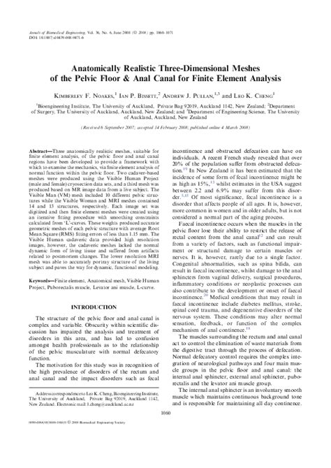 Pdf Anatomically Realistic Three Dimensional Meshes Of The Pelvic Floor And Anal Canal For