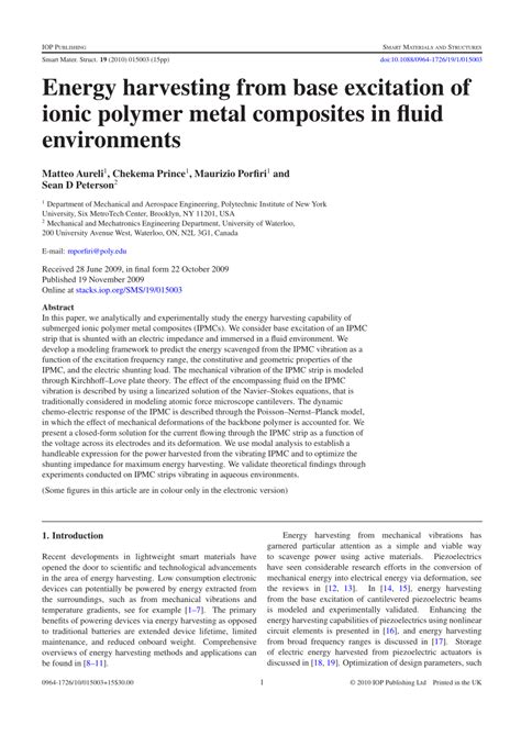 Pdf Energy Harvesting From Base Excitation Of Ionic Polymer Metal
