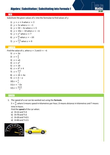 Algebra Substitution Into Formula 1 Teaching Resources