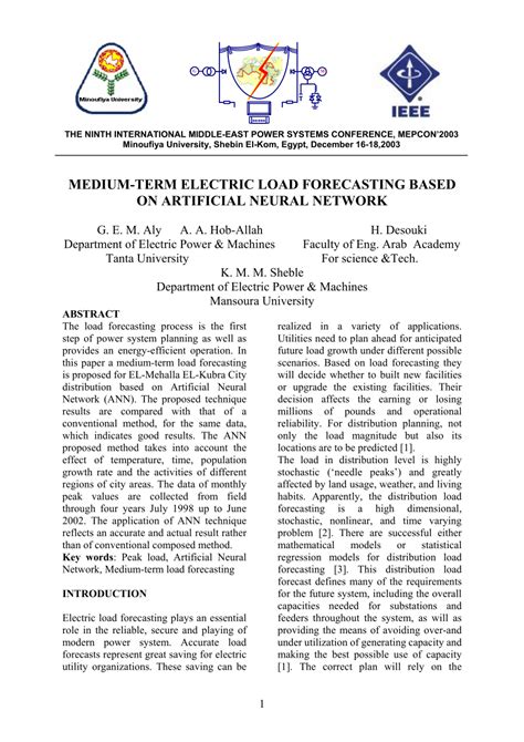 Pdf Medium Term Electric Load Forecasting Based On Artificial Neural
