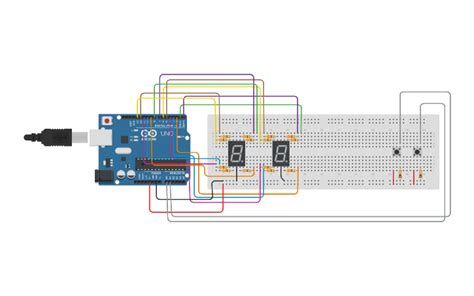 Circuit Design Contador Con 2 Display Y 2 Pulsadores Tinkercad