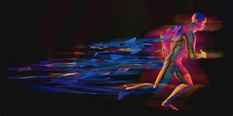 검은 배경에 작은 기차와 낮은 폴리 러너 속도 실행 기술 개념 3d 일러스트레이션 달리기에 대한 스톡 사진 및 기타 이미지 달리기 남자 로우 폴리곤 모델링 Istock