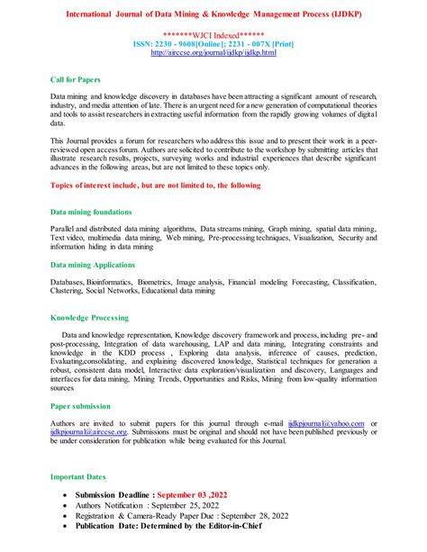 International Journal Of Data Mining And Knowledge Management Process