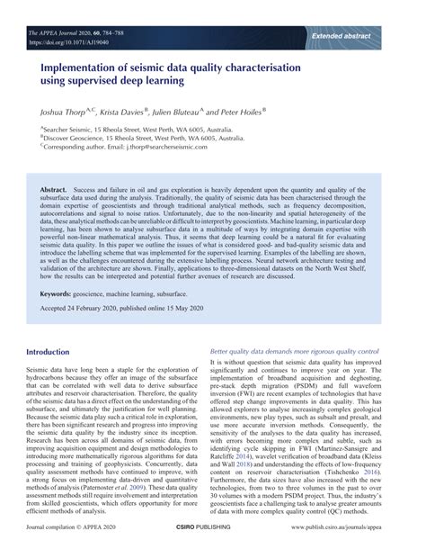 Pdf Implementation Of Seismic Data Quality Characterisation Using Supervised Deep Learning