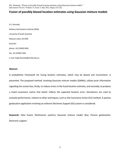 Pdf Fusion Of Possibly Biased Location Estimates Using Gaussian Mixture Models