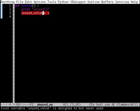 emacs flymake python pyflakes package narrow escape