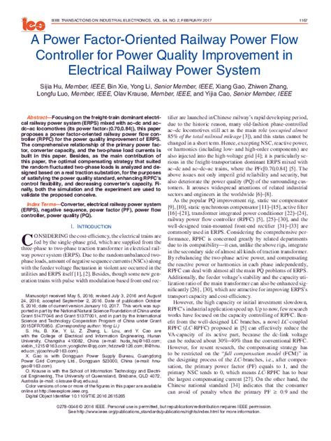 Pdf A Power Factor Oriented Railway Power Flow Controller For Power Quality Improvement In