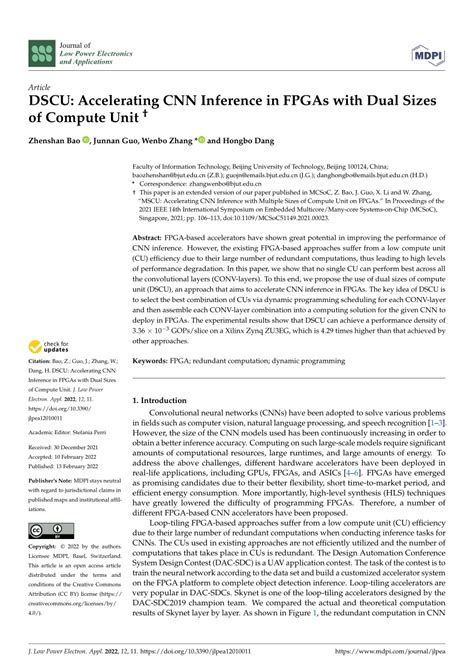 Pdf Dscu Accelerating Cnn Inference In Fpgas With Dual Sizes Of Compute Unit
