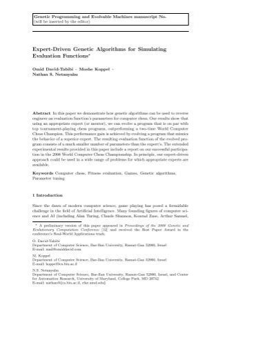 Expert Driven Genetic Algorithms For Simulating Evaluation Functions