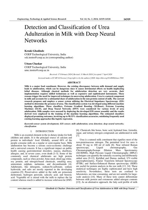 pdf detection and classification of urea adulteration in milk with
