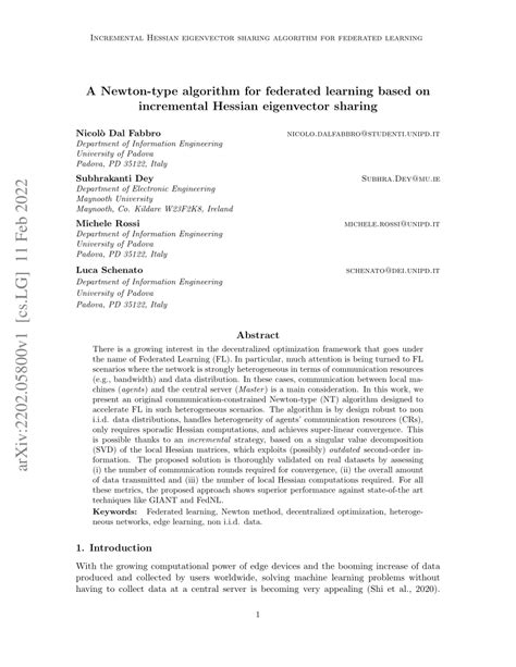 Pdf A Newton Type Algorithm For Federated Learning Based On