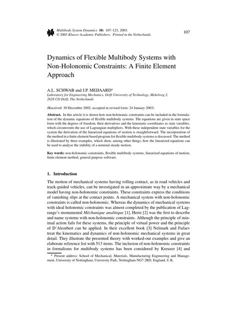 pdf dynamics of flexible multibody systems with non holonomic