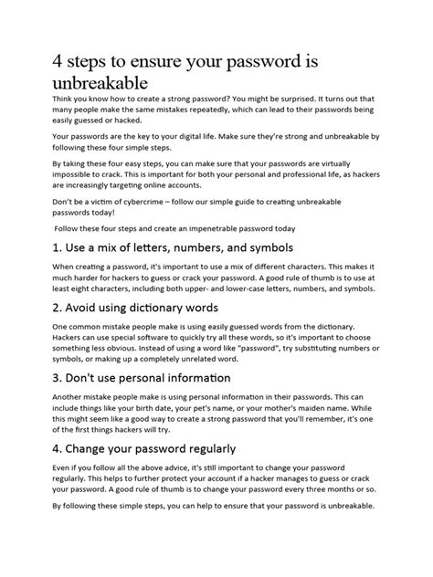 4 Steps To Ensure Your Password Is Unbreakable Pdf