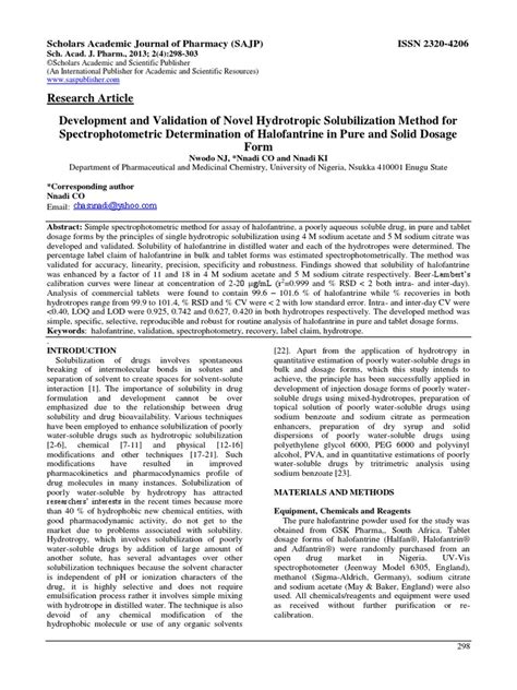 Pdf Development And Validation Of Novel Hydrotropic Solubilization Method For