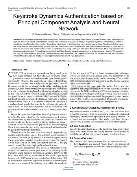 Researchpaper Keystroke Dynamics Authentication Based On Principal Component Analysis Pdf