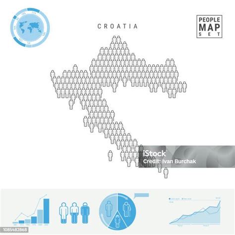 크로아티아 사람 아이콘 지도입니다 크로아티아의 양식된 벡터 실루엣입니다 인구 성장과 노화 인포 그래픽 국가 지도에 대한 스톡 벡터 아트 및 기타 이미지 Istock
