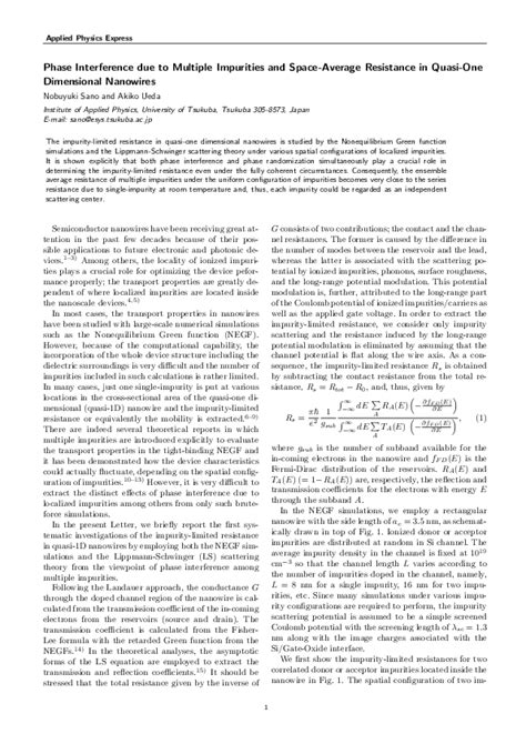 Pdf Phase Interference Due To Multiple Impurities And Space Average Resistance In Quasi One