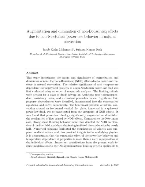 Pdf Augmentation And Diminution Of Non Boussinesq Effects Due To Non Newtonian Power Law
