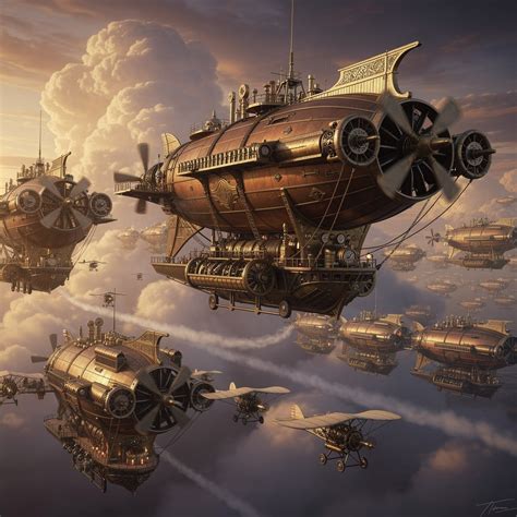 Free Steampunk Airship Fleet Image Steampunk Airship Dirigible