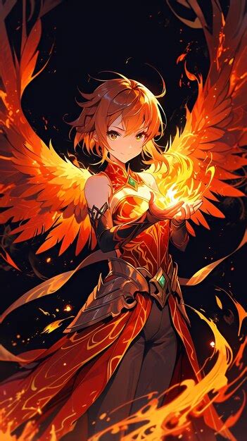Fiery Phoenix Angel Anime Girl Premium Ai Generated Image