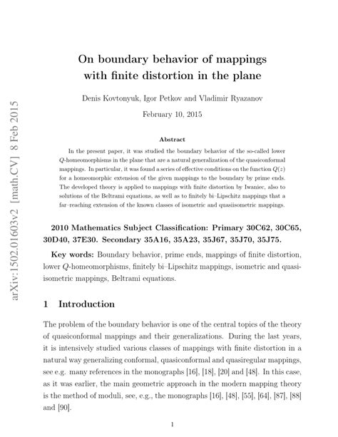 Pdf On Boundary Behavior Of Mappings With Finite Distortion In The Plane