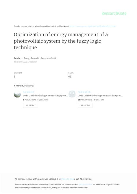 Pdf Optimization Of Energy Management Of A Photovoltaic System By The Fuzzy Logic Technique