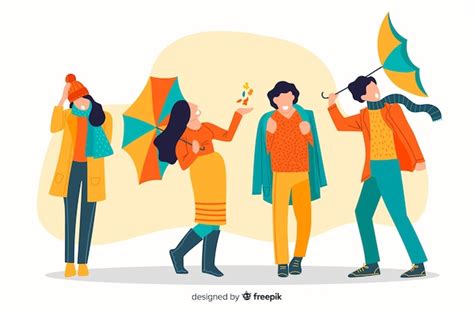 가을 옷을 입고 사람들 무료 벡터