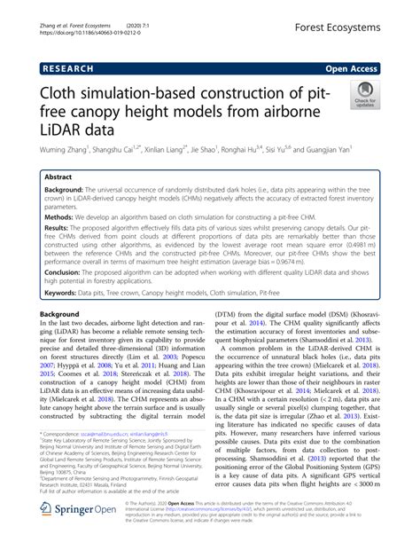 Pdf Cloth Simulation Based Construction Of Pit Free Canopy Height