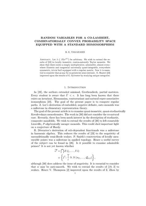 Random Variables For A Co Lambert Random Variables For A Co Lambert