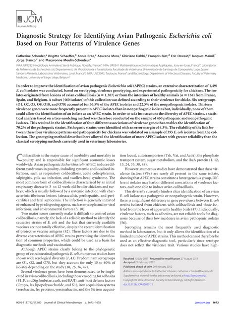 Pdf Diagnostic Strategy For Identifying Avian Pathogenic Escherichia Coli Based On Four