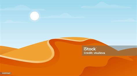 모래 언덕이있는 사막 아프리카 또는 아라비아 풍경과 지형 배경 미니멀 한 평면 스타일의 샌디 언덕 벡터 일러스트 레이 션 0명에 대한 스톡 벡터 아트 및 기타 이미지