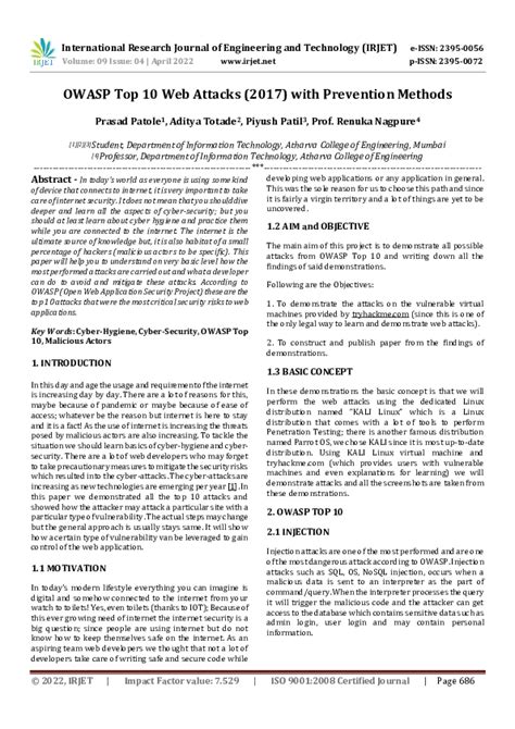Pdf Owasp Top 10 Web Attacks 2017 With Prevention Methods