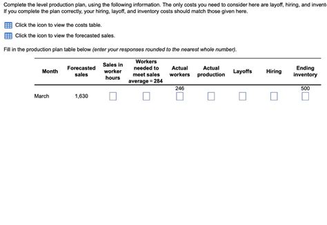 Solved Complete The Level Production Plan Using The Following