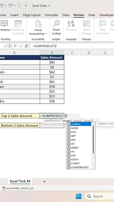 Excel Trick 44 How To Get Sum Of Top N And Bottom N Values In Ms
