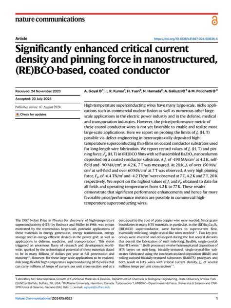 Significantly Enhanced Critical Current Density And Pinning Force In Nanostructured Re Bco